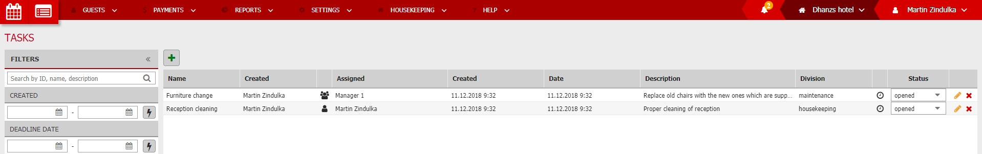 Tasks – Documentation Previo.cz